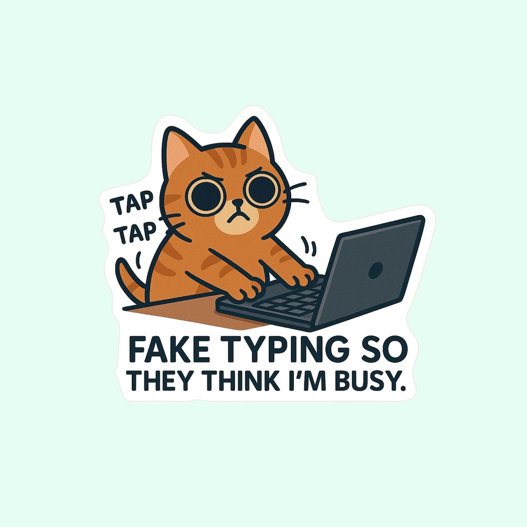 Fake Typing Cat Sticker – Funny Work From Home Vinyl Decal – Cute ...