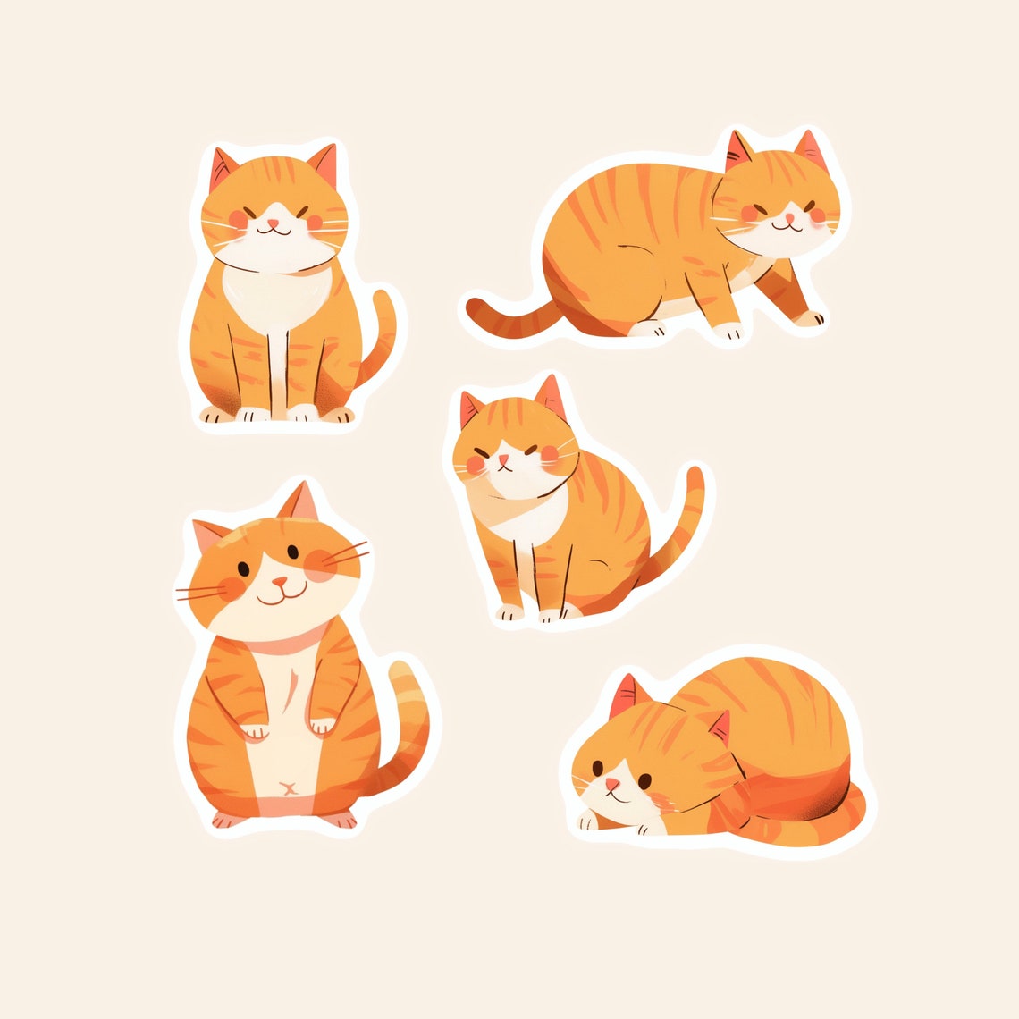 Cute Orange Tabby Cat Sticker Pack Kawaii Cartoon Cat Vinyl Stickers ...