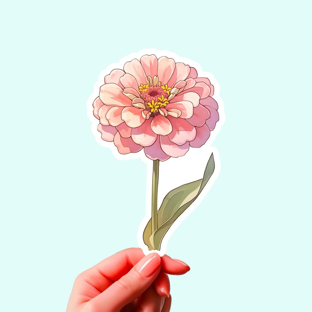 Watercolor Zinnia Sticker, Waterproof Vinyl Flower Decal - Etsy