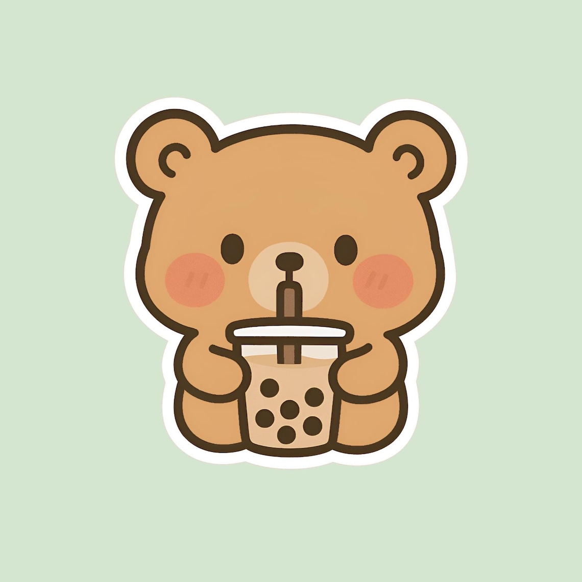 Boba Bear Sticker – Cute Kawaii Bear Drinking Bubble Tea Vinyl Sticker ...