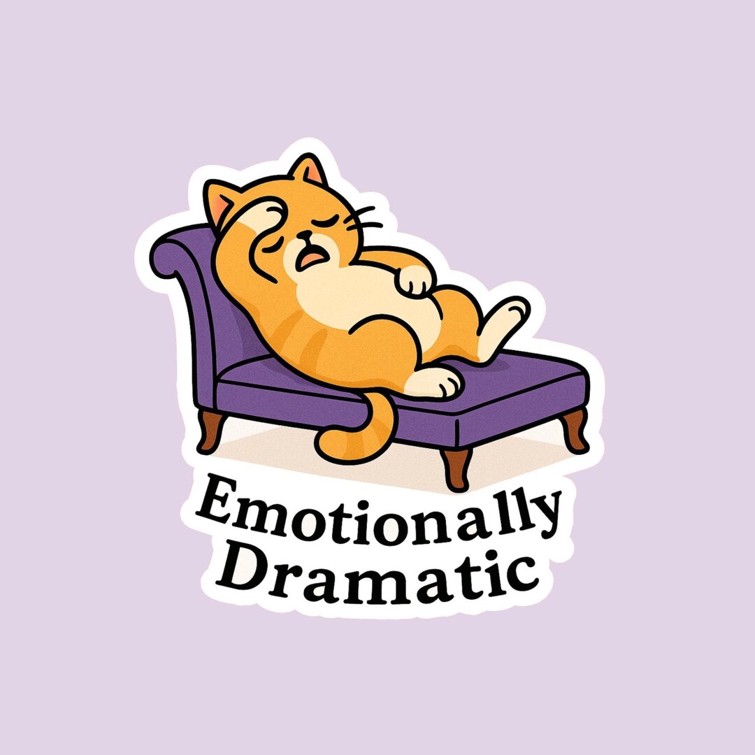 Emotionally Dramatic Cat Sticker – Funny Fainting Couch Vinyl Decal ...
