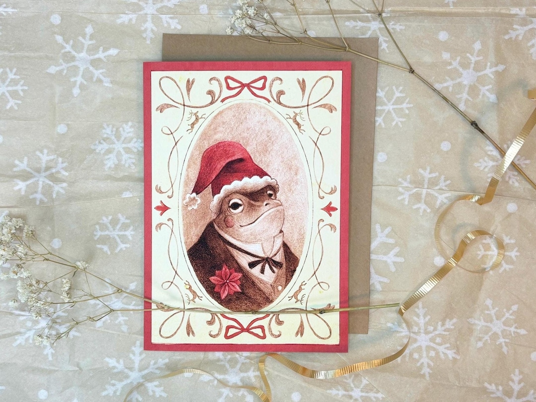 Festive Victorian Portrait Frog Christmas Card - Cottage Core Holiday ...