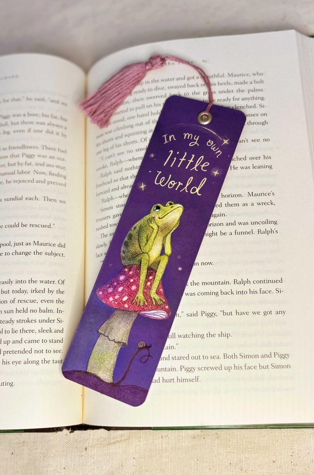 Frog on a Mushroom Bookmark - Cute Animal Bookmark Whimsical Artwork ...