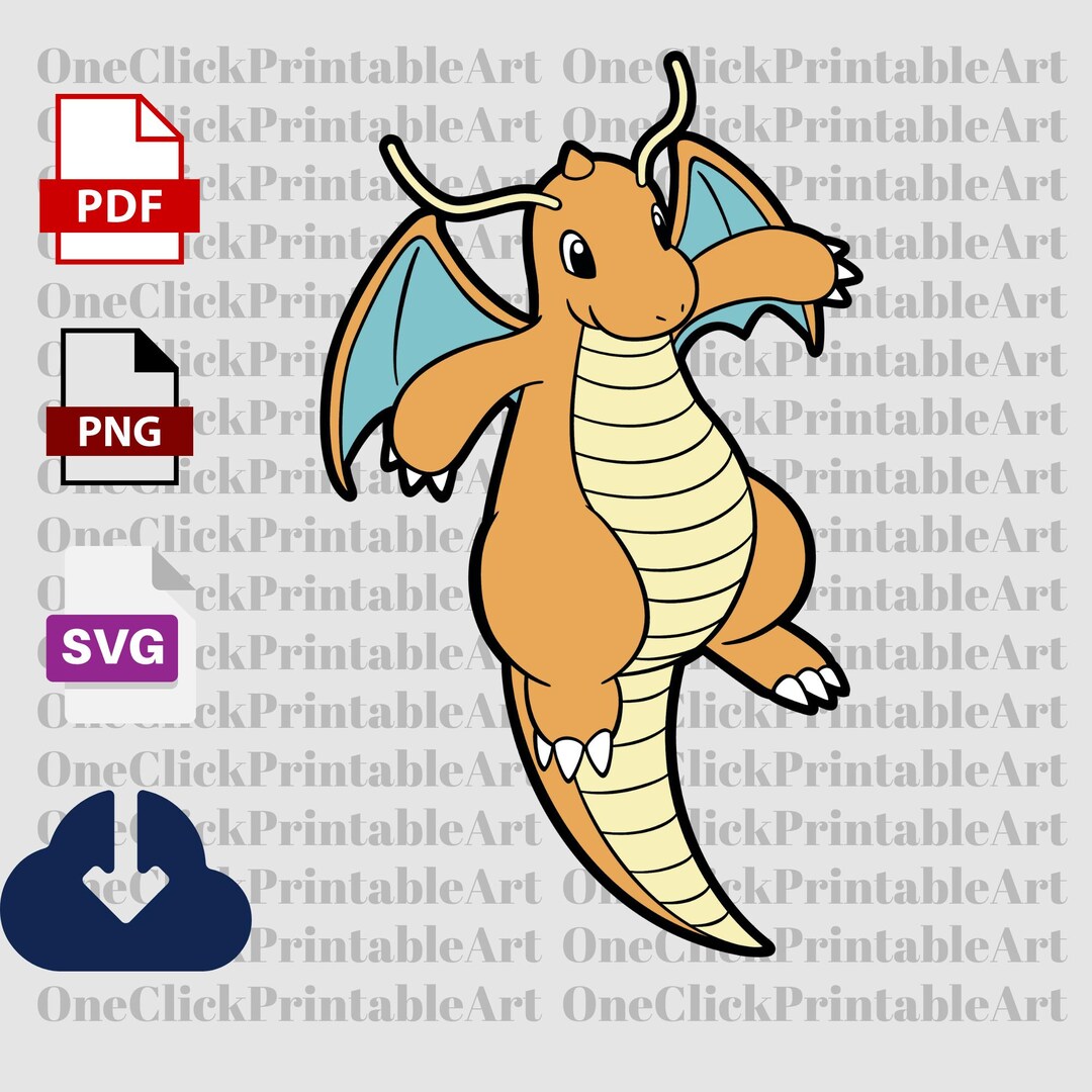 Dragonite SVG, Pokemon Svg, Dragonite Png, Cute Dragon Sticker, Orange ...
