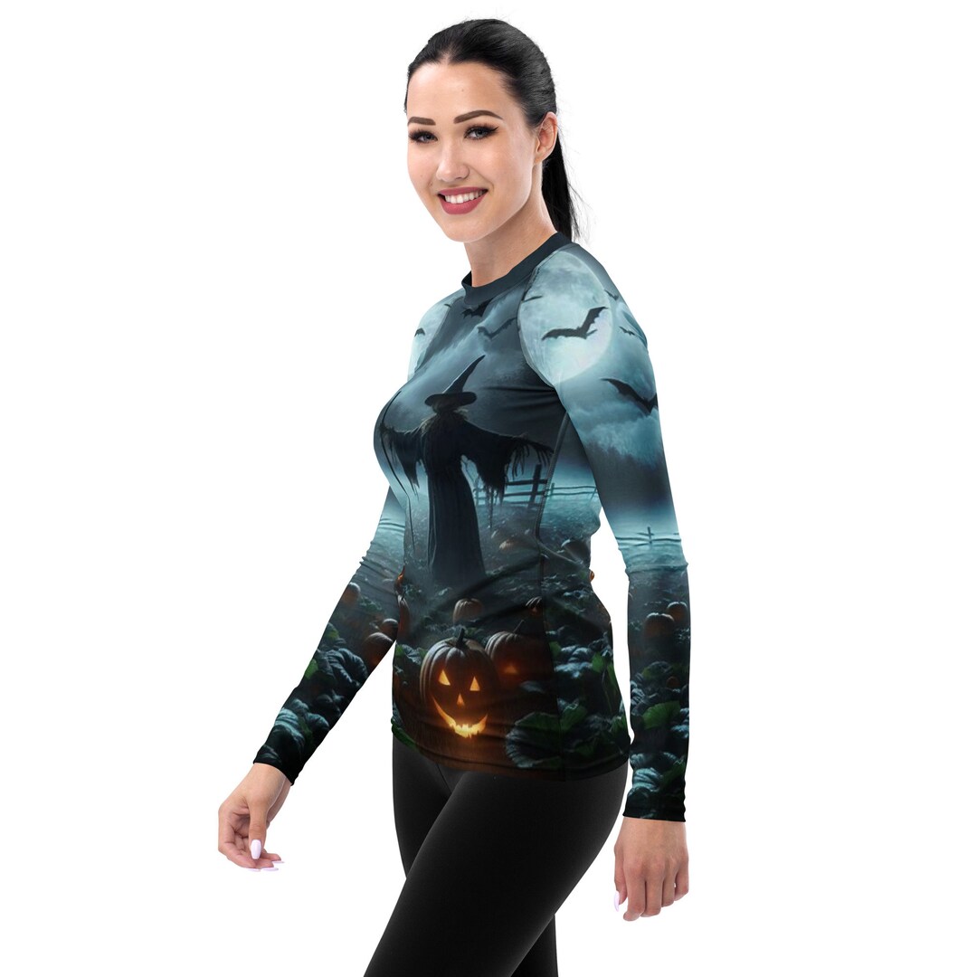 Halloween Witch and Pumpkin Goth Women's Bjj Halloween Rash Guard ...