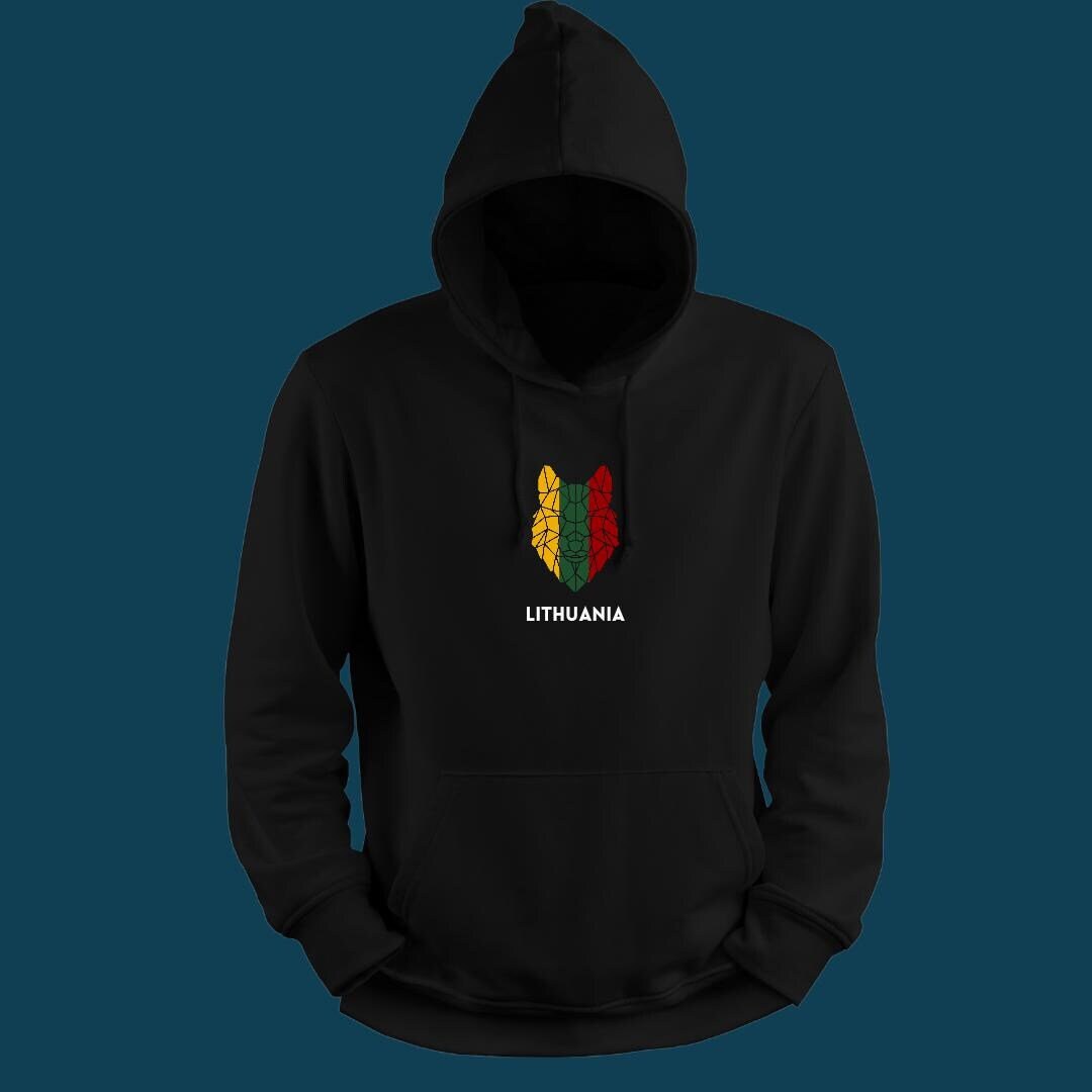 Black Hoodie With Lithuania WOLF and Map on the Back - Etsy