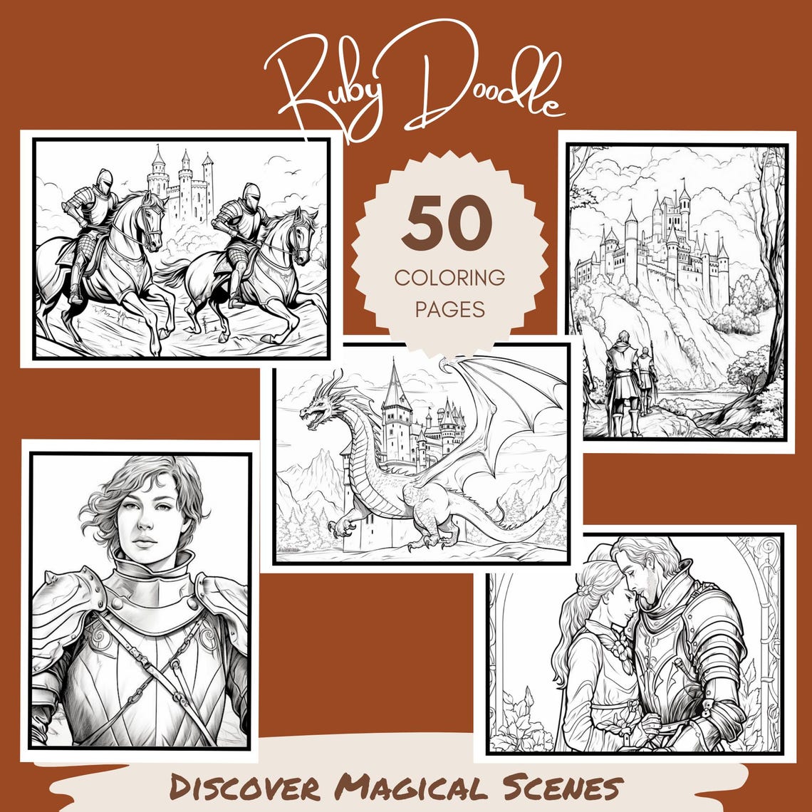 Enchanted Realms - Medieval Castles, Knights, and Dragons - A Coloring ...