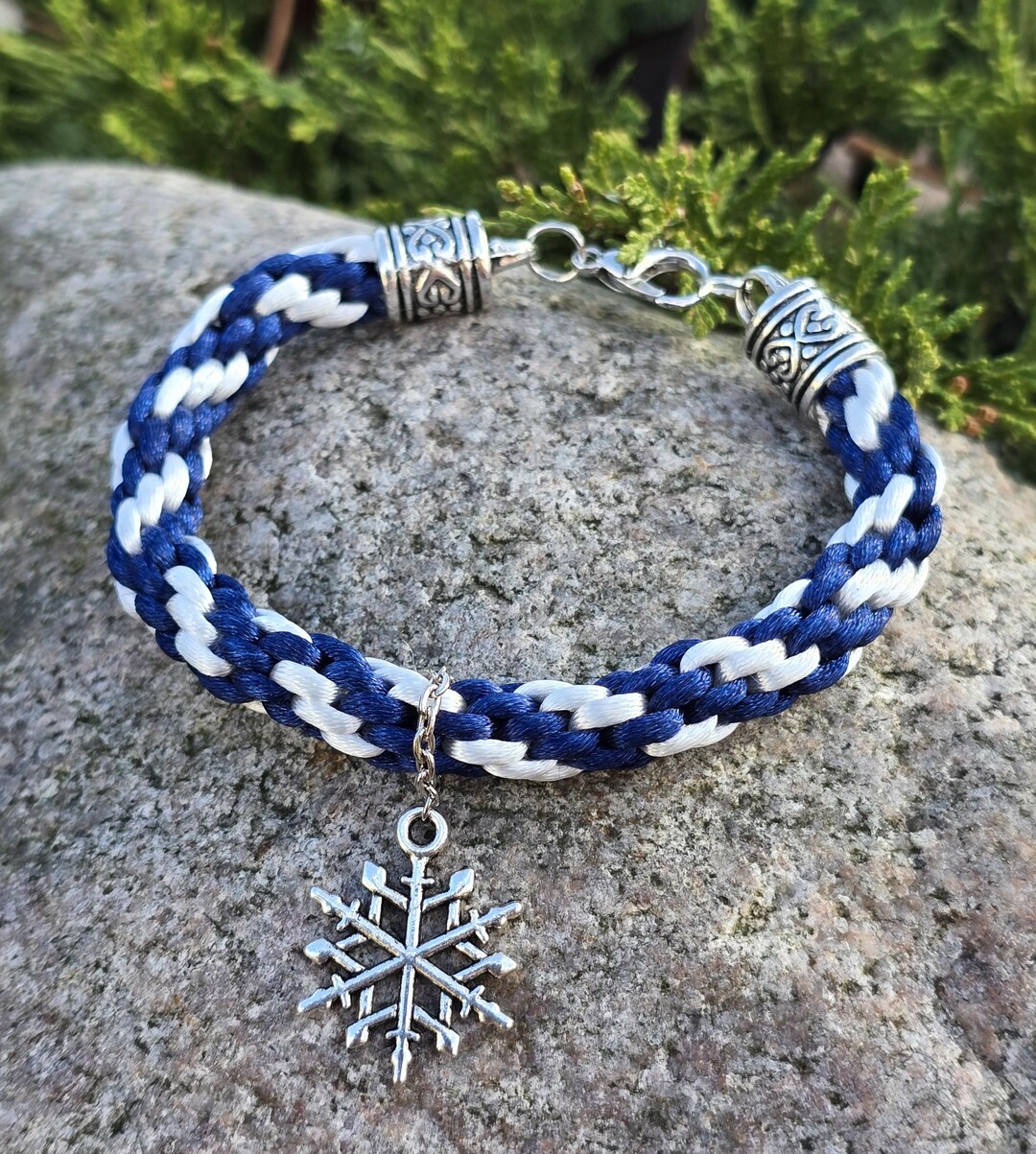 Braided Satin Kumihimo Bracelet With Snowflake Charm, Winter Inspired ...