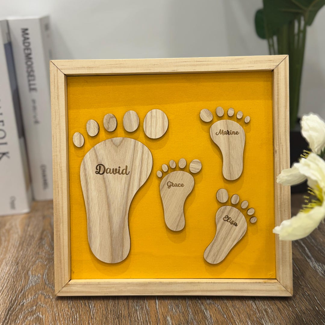 Personalized Footprint Name Plate, Custom Name Family Gift for New ...