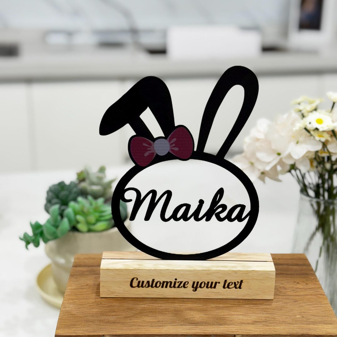 Bunny Name Tag With Custom Base, Personalized Acrylic Rabbit Sign for ...