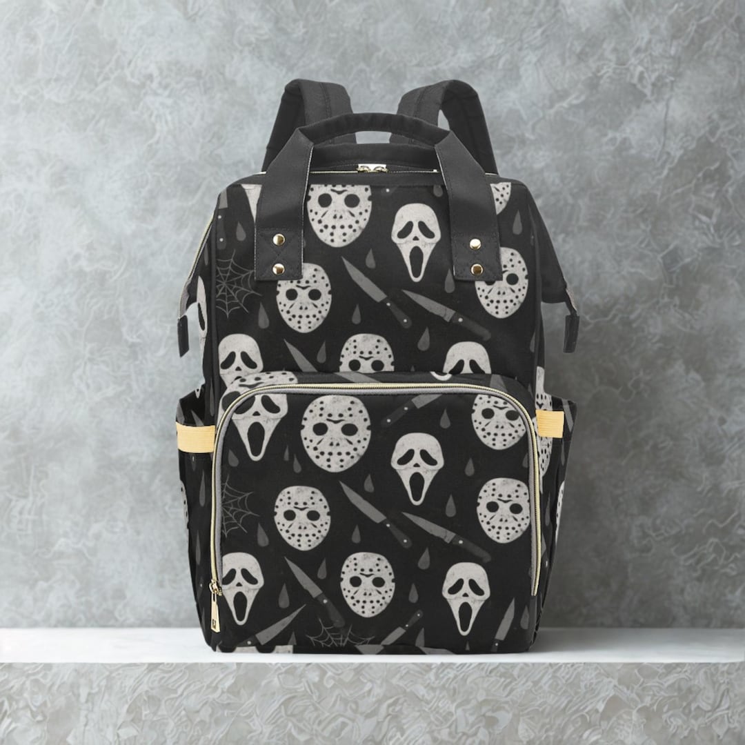 Slasher Mask Diaper Bag – Horror Baby Bag, Grey and White Baby ...