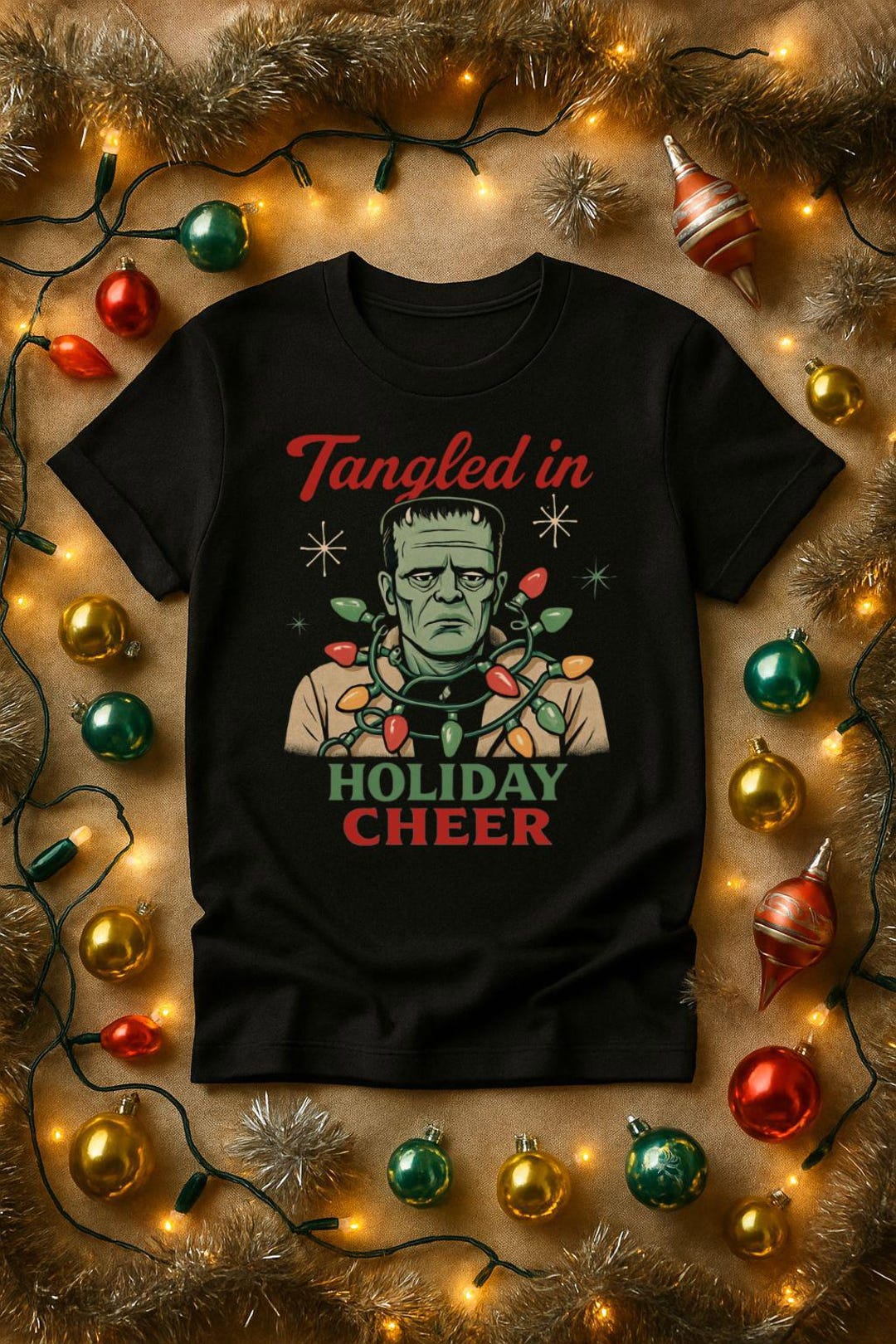 Frankenstein Christmas Shirt • Wrapped in Holiday Cheer Tee • Classic ...