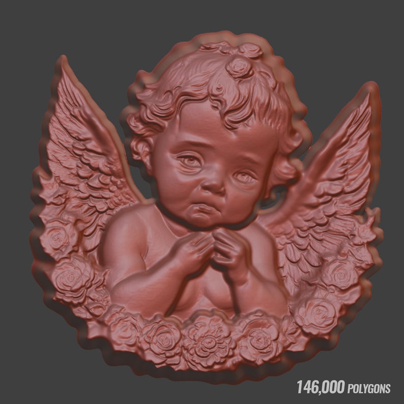 3D STL, Baby Angel With Wings and Flowers Relief for Molds, CNC ...