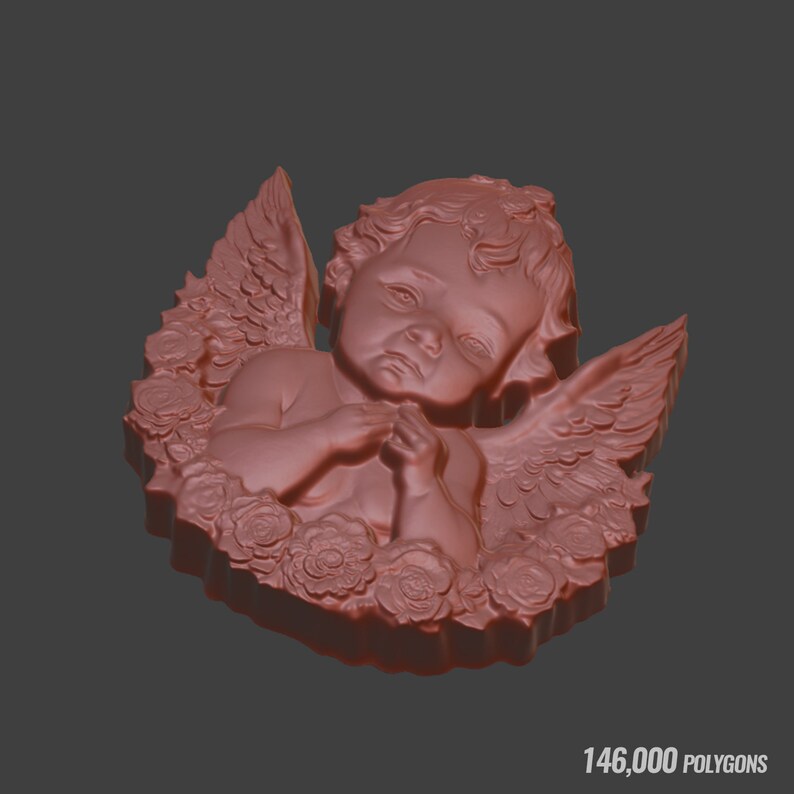 3D STL, Baby Angel With Wings and Flowers Relief for Molds, CNC ...