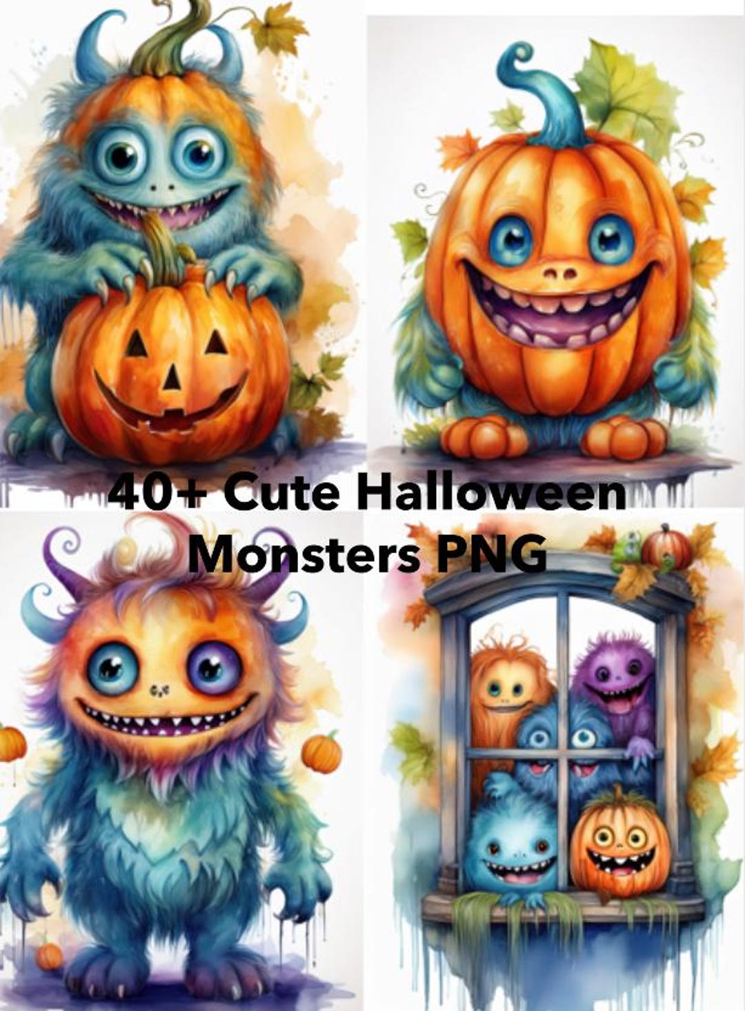 40+ PNG Images, Cute Halloween Monsters, Cute Monsters, Digital, Fall ...