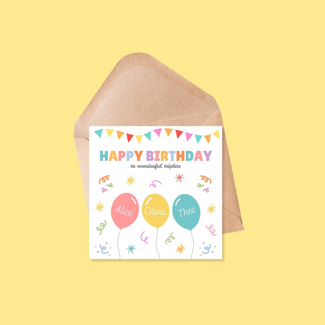PERSONALISED Triplets Birthday Card / Triplets Balloons Card / Happy ...