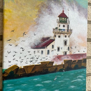 Acrylic, Canvas, Drawing, Lighthouse, Cleveland - Etsy