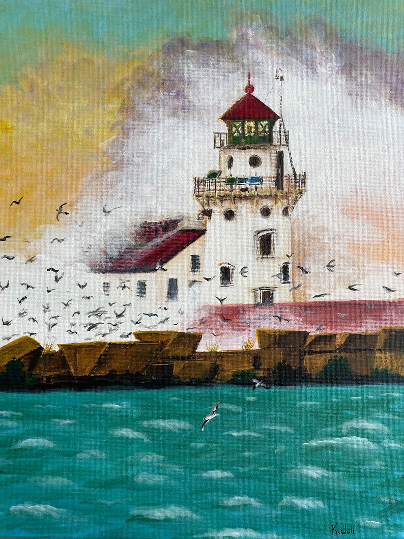 Acrylic, Canvas, Drawing, Lighthouse, Cleveland - Etsy