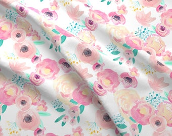 Watercolor Floral Fabric Botanical Sketchbook Large Scale | Etsy