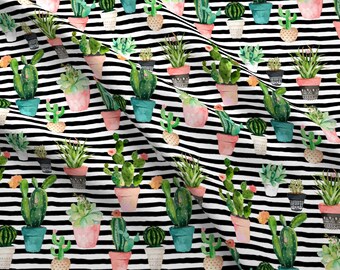 Cactus Collection on Striped Fabric Cactus Obsession Black | Etsy