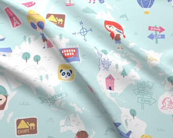 World map fabric | Etsy