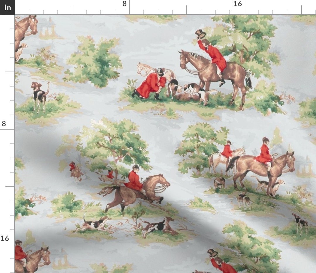 Watercolor Hunt Fabric Horse Toile by Ponymacaroni Blue Horses Hunting ...