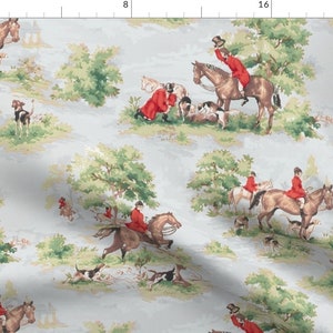Watercolor Hunt Fabric Horse Toile by Ponymacaroni Blue Horses Hunting ...