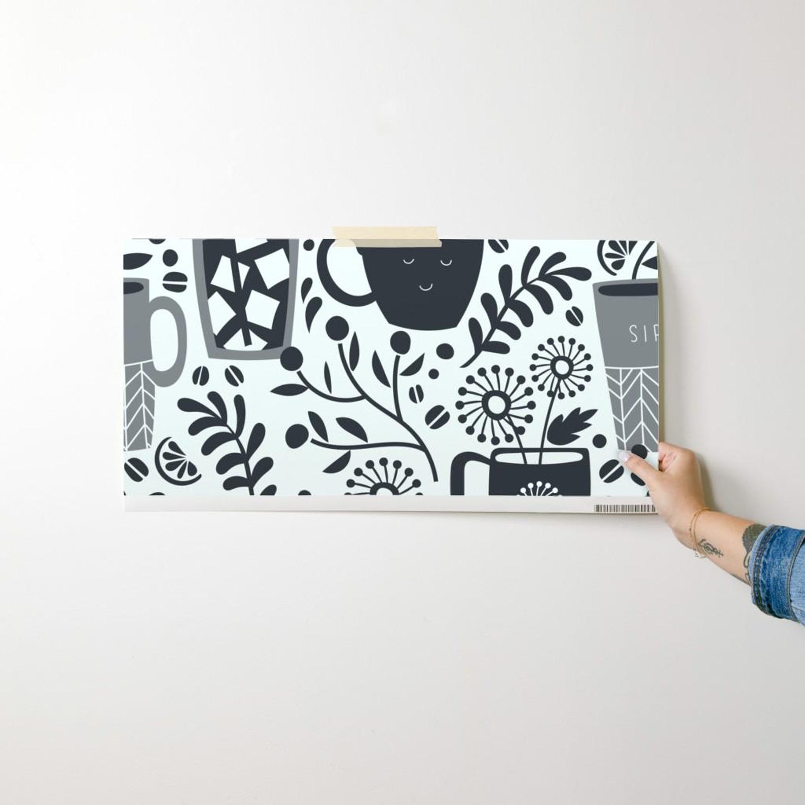 Coffee Wallpaper - Break Time by Susan Long -black White Tea Kitchen ...
