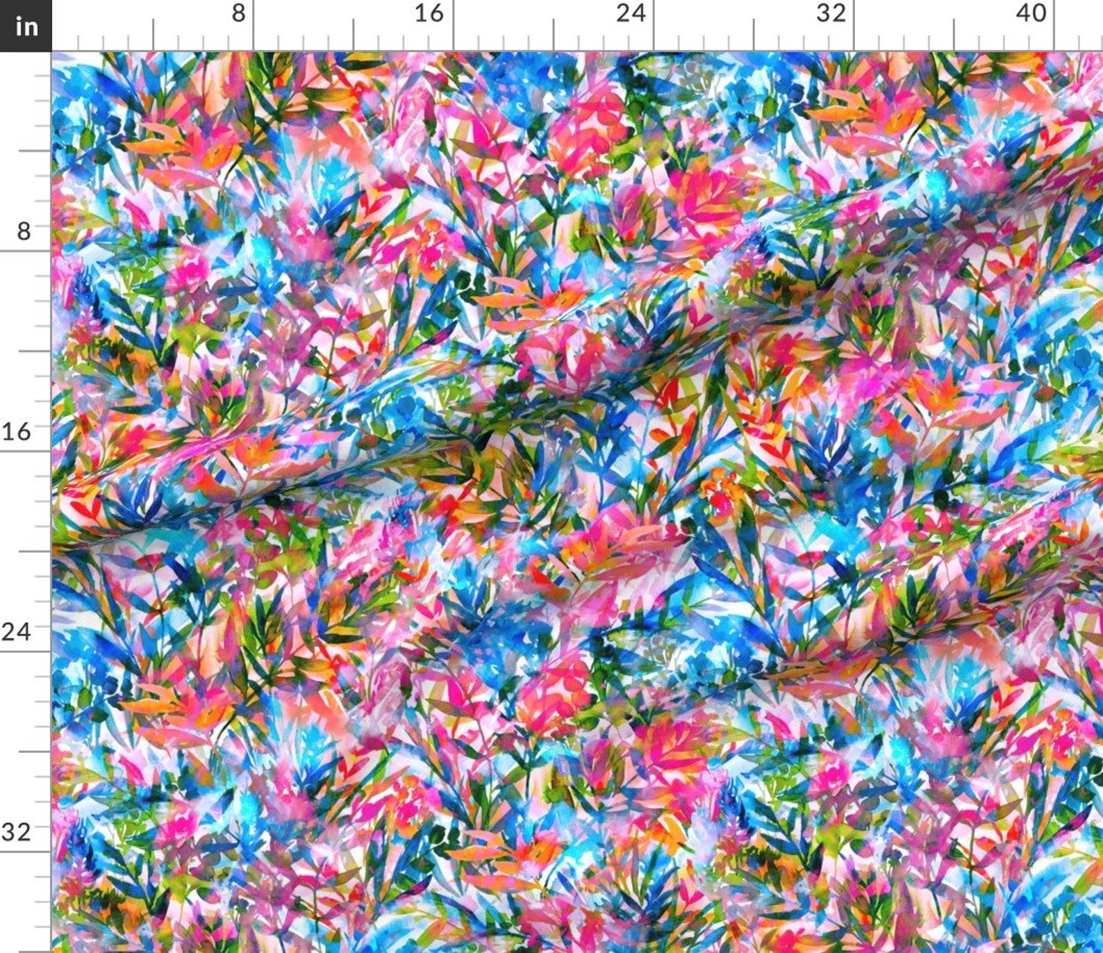 Rainbow Jungle Floral Leaves Fabric Tropic Dream by - Etsy