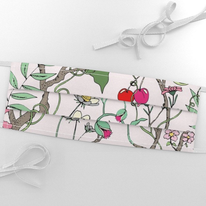 Spring Botanicals Fabric Botanical Sketchbook White Pink by - Etsy