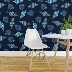 Blue Shells Wallpaper Sound of Waves by Achiachodesign Coastal Seashells Under the Sea Removable ...