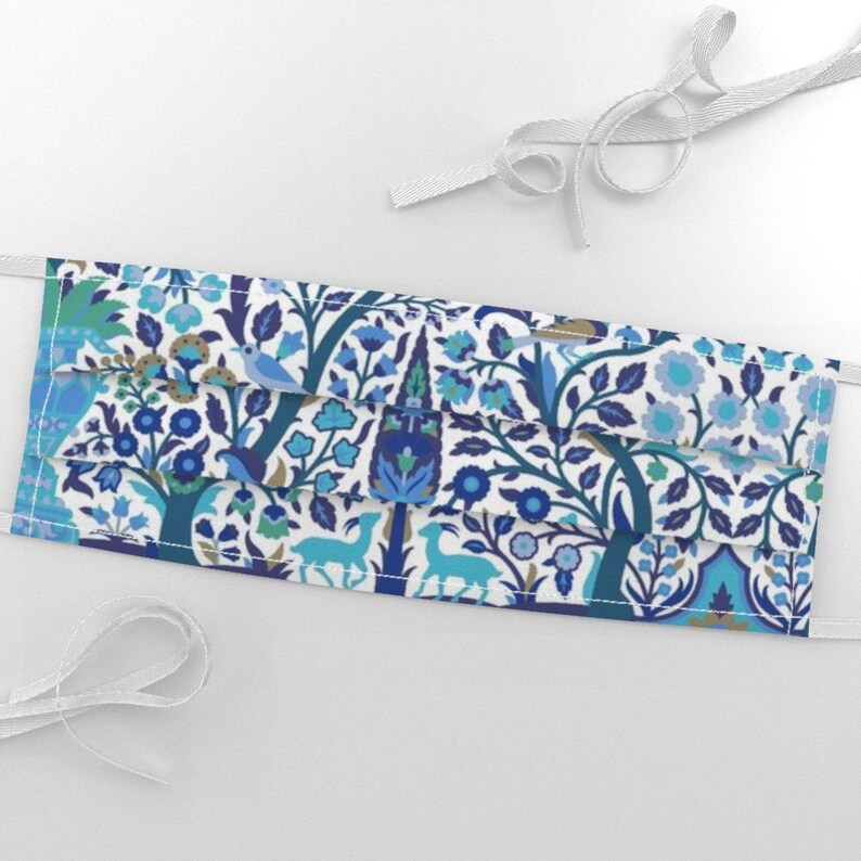 Blue Floral Islamic Fabric Garden of Paradise 1h by | Etsy