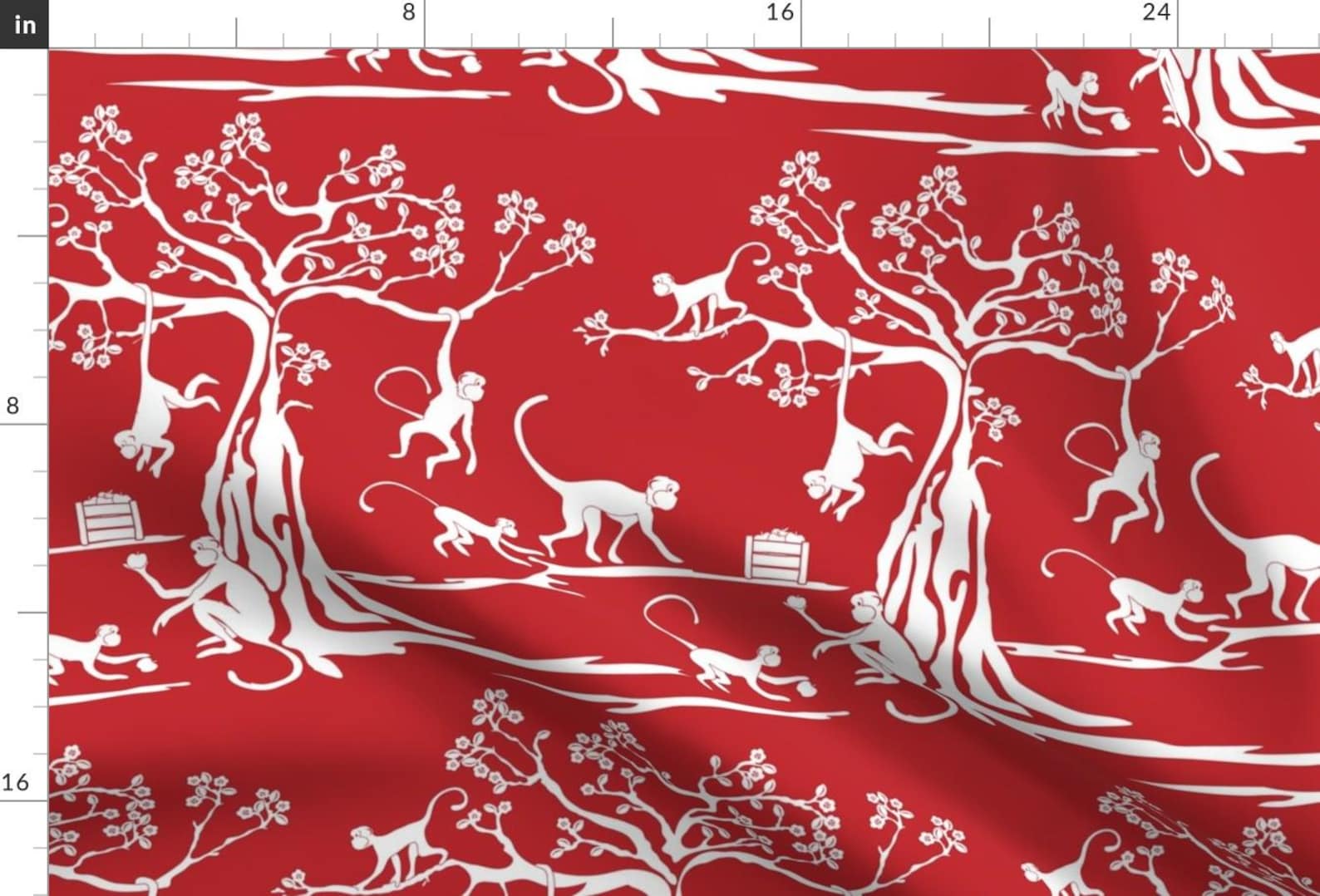Monkey Chinoiserie Fabric - Year of the Monkey by Ebygomm - Red Monkey ...