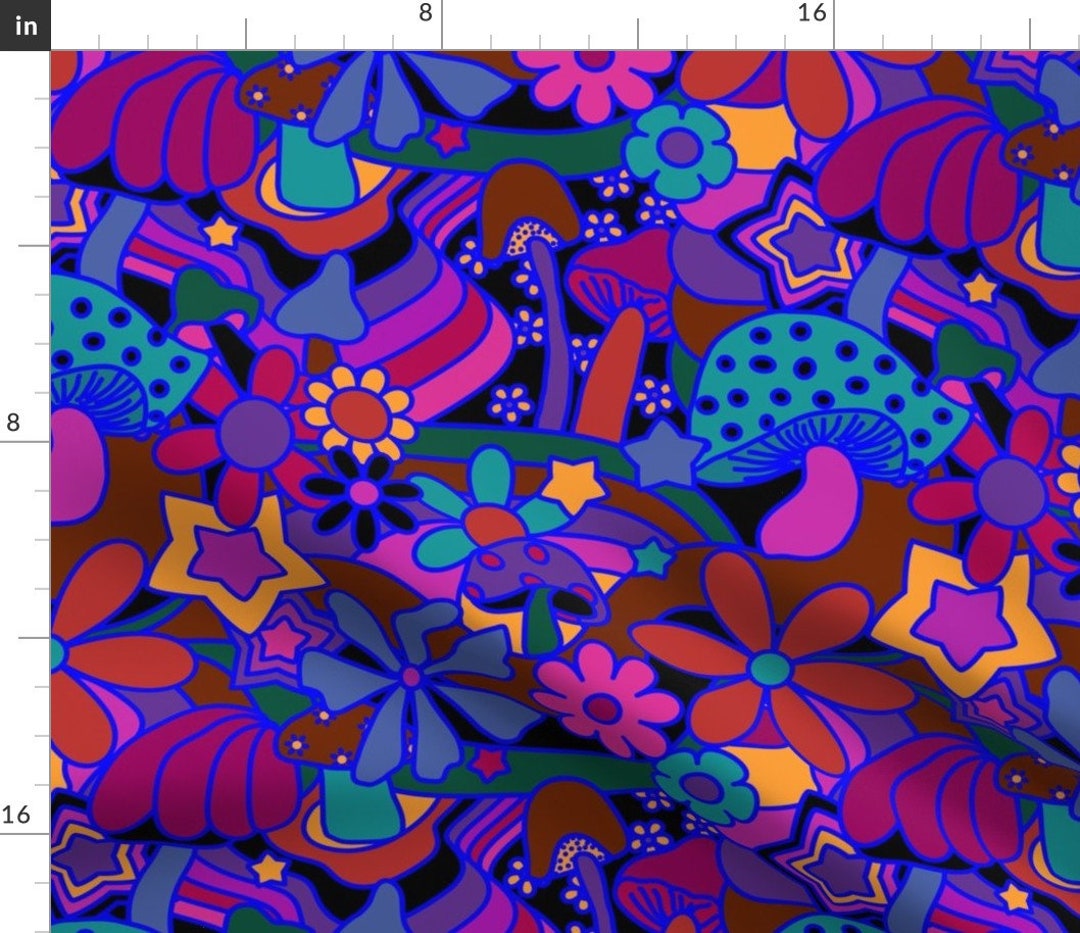 Psychedelic Fabric 70'S Psychedelic Garden in Jeweltone by ...