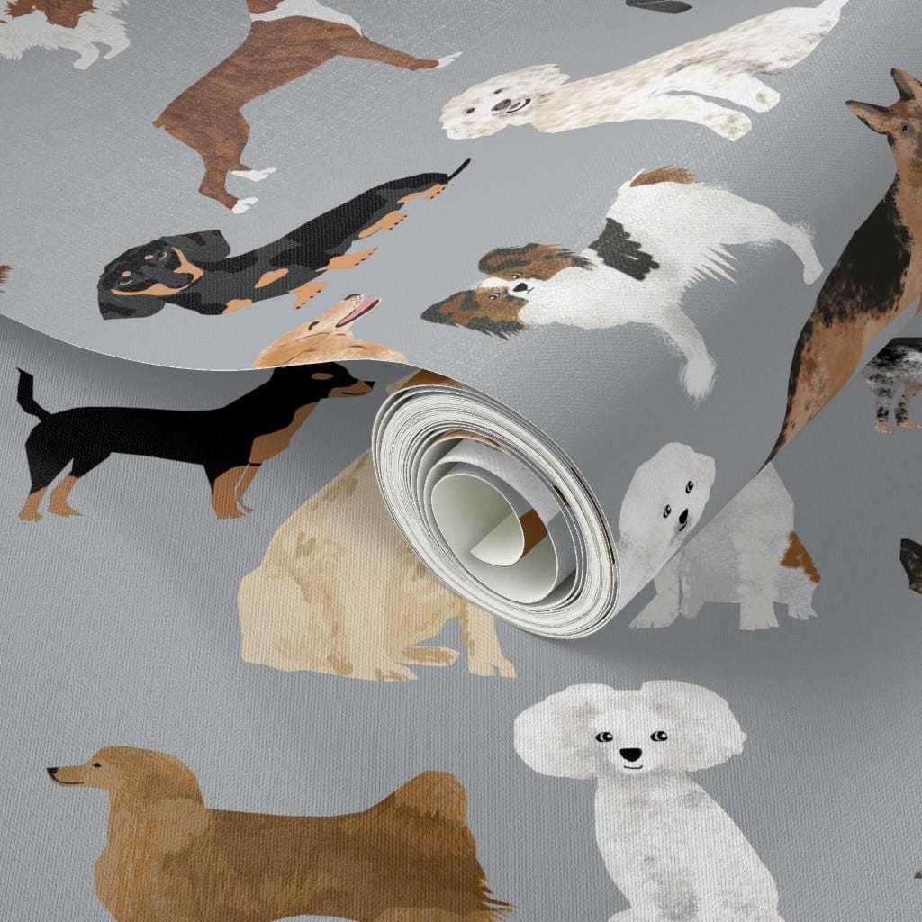 Dogs Wallpaper - Gray Cute Dog Breed Design by Petfriendly - Gray Brown ...