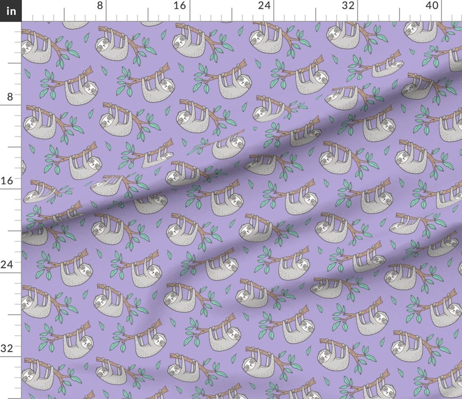 Sloths On Purple Fabric Sloths On Tree Branch With Leaves On | Etsy
