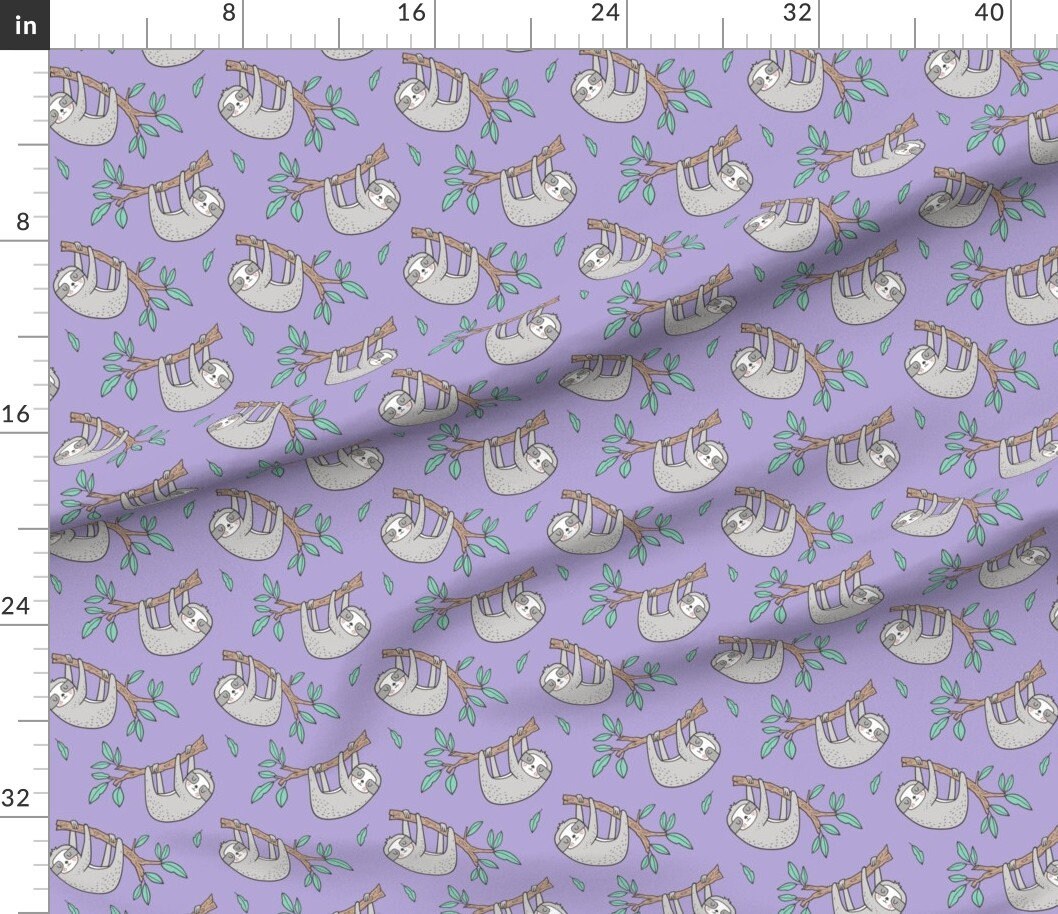 Sloths On Purple Fabric Sloths On Tree Branch With Leaves On | Etsy