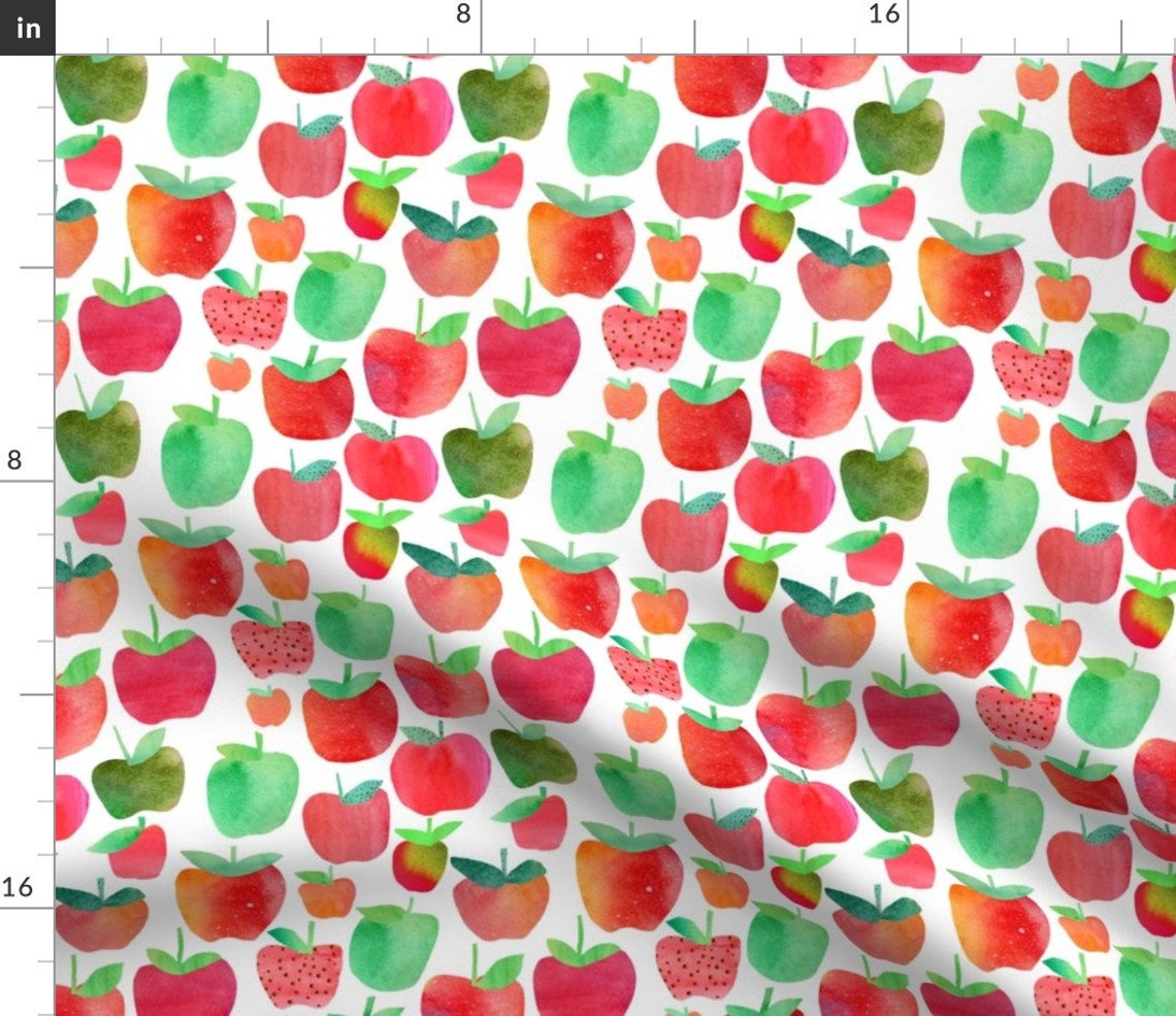 Watercolor Apples Fabric Watercolour Apples Fall Autumn - Etsy Israel