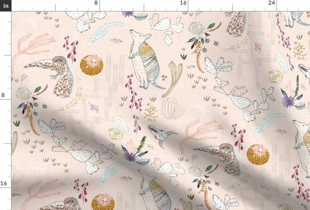 Armadillo Fabric - Desert Vibes (peach) Cactus Owl Southwestern Boho ...