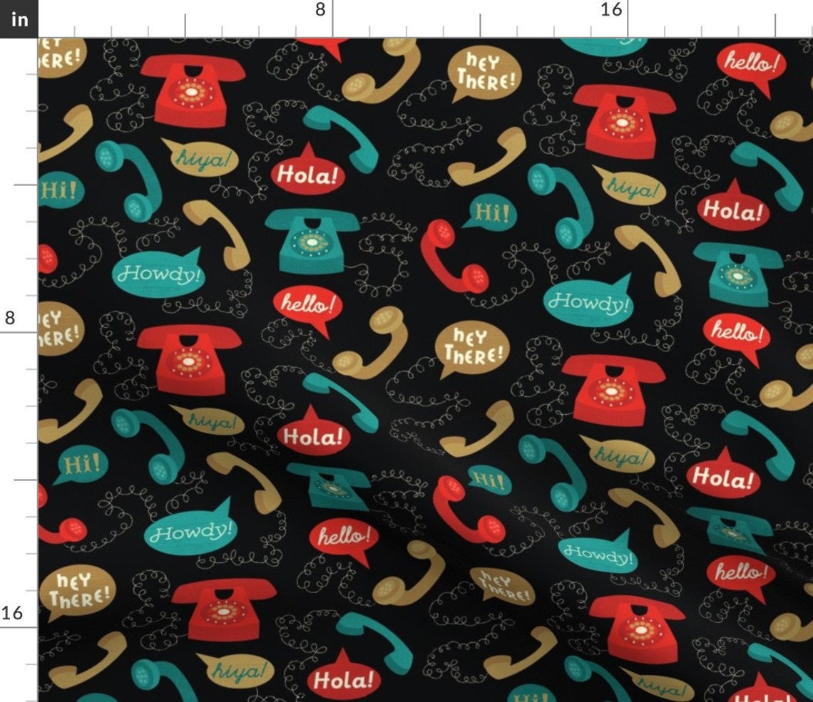 Retro Telephones Fabric Telephones Black by | Etsy