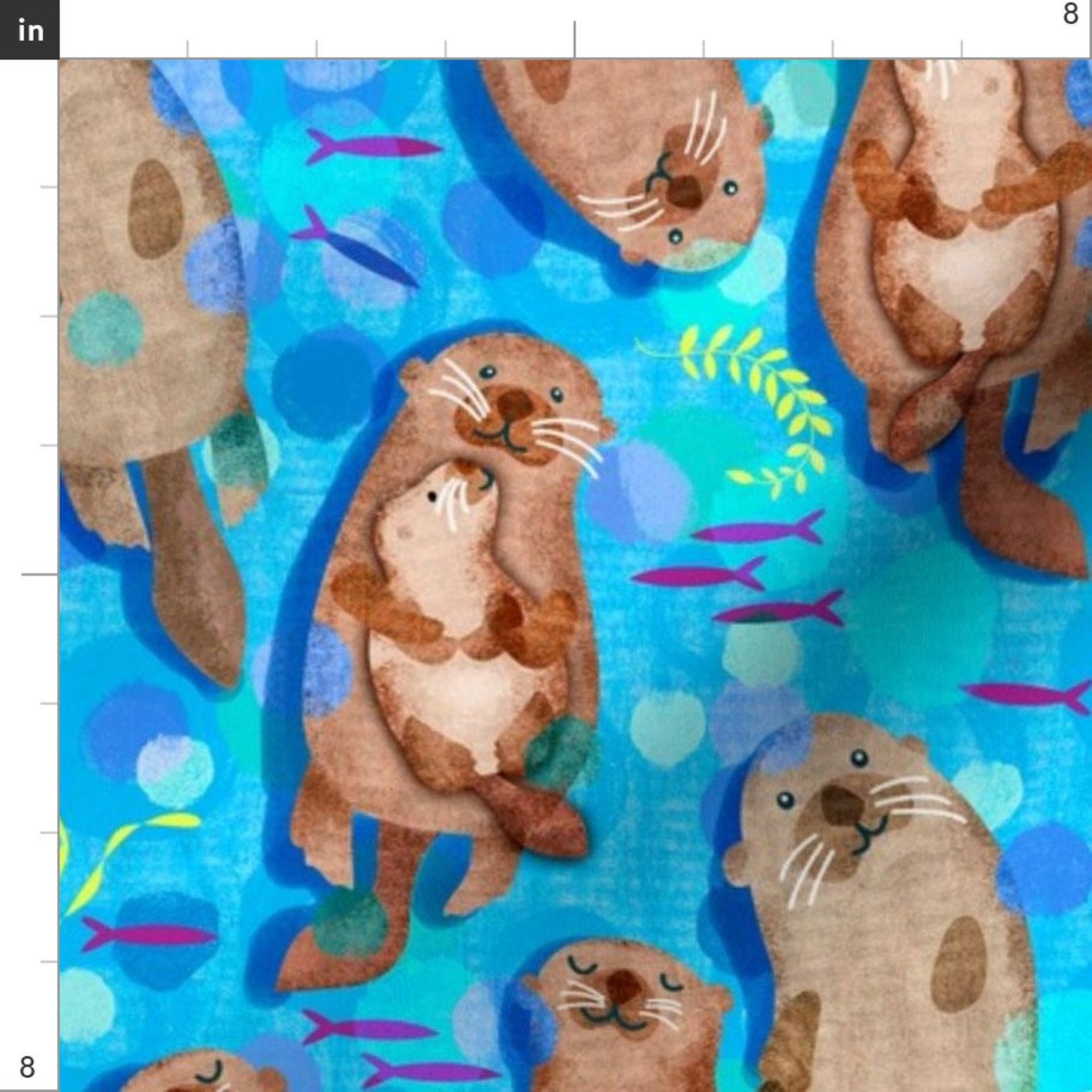 Happy Otter Family Fabric Sweet Playful Otters by | Etsy