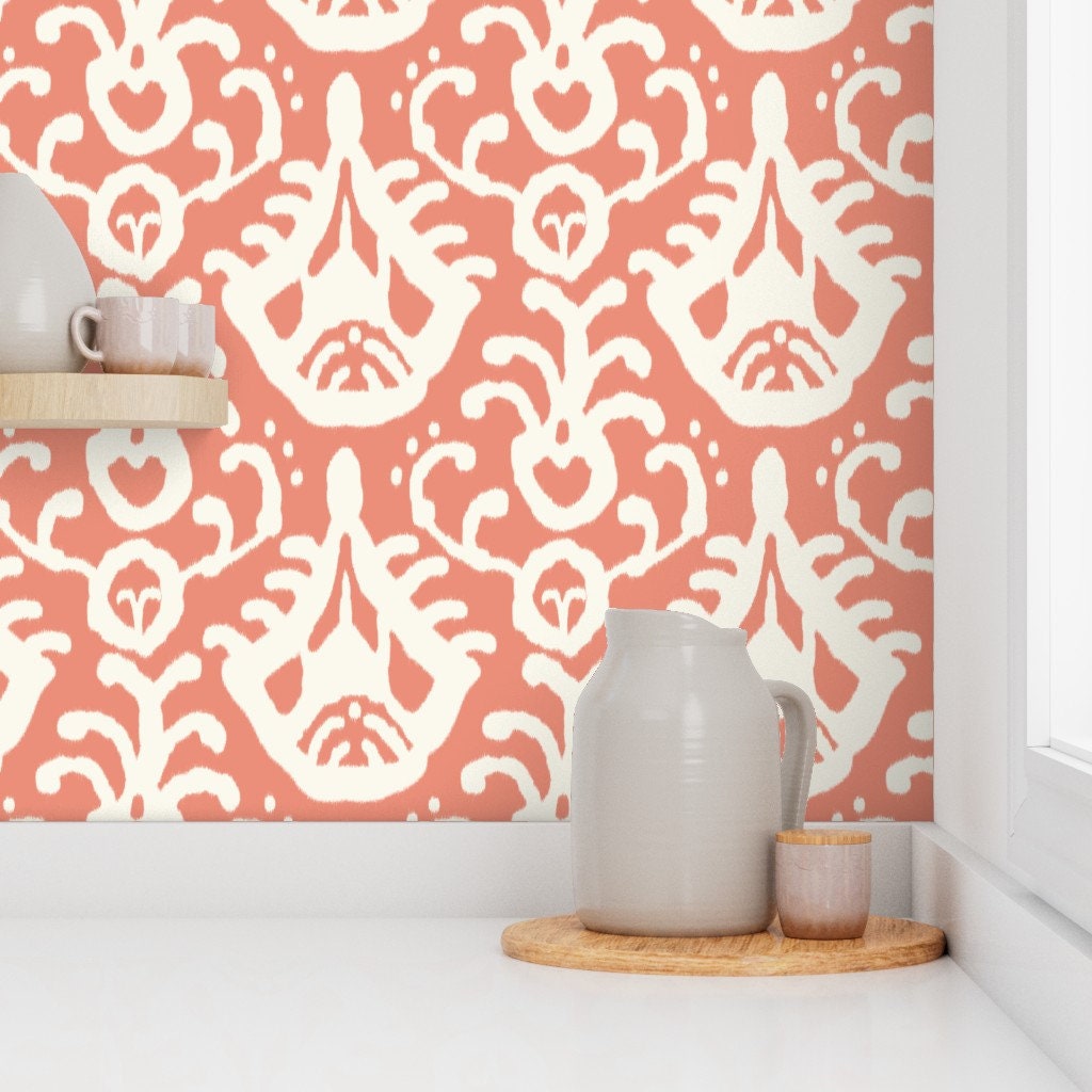 Ikat Wallpaper Coral Ikat by Domesticate Modern Home - Etsy