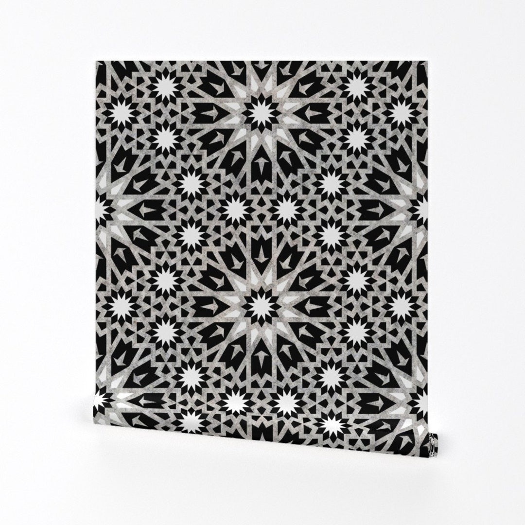 Moroccan Wallpaper Tangier Tile Black and White by - Etsy