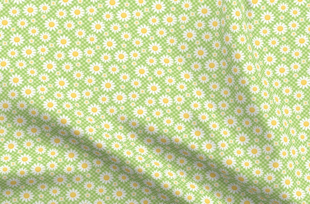 Daisies Fabric Daisy Gingham by Sandityche Daisies Green Plaid Check ...