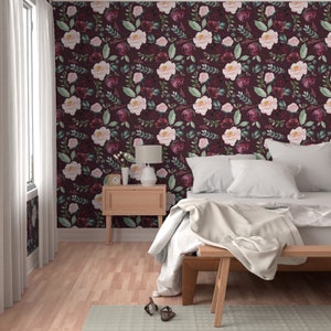 Wine Floral Wallpaper Wild at Heart Florals by Shopcabin Crimson ...
