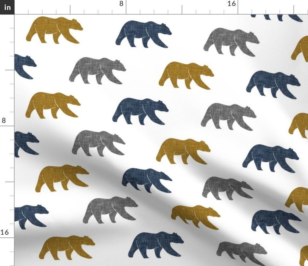 Bear Fabric Multi Bear Navy Grey Gold by Littlearrowdesign Bear Cotton ...