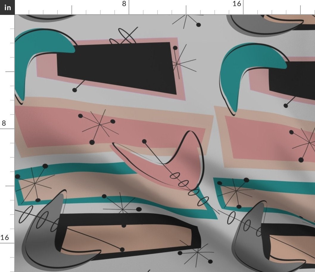 Mod Fabric Boomerangs Pink And Teal By Hot4tees BgYahoo Com | Etsy