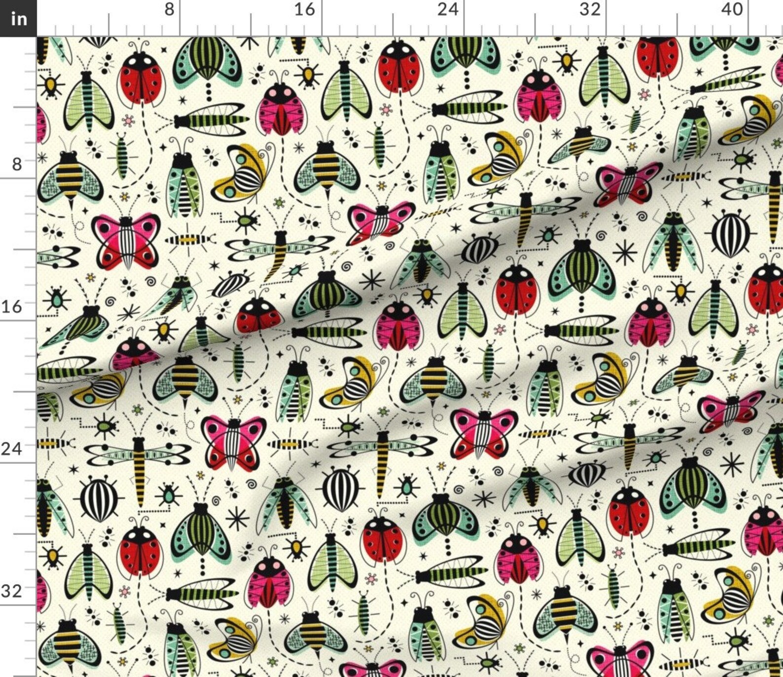 Insects Fabric Vintage Garden Bugs by Studioxtine Insects - Etsy