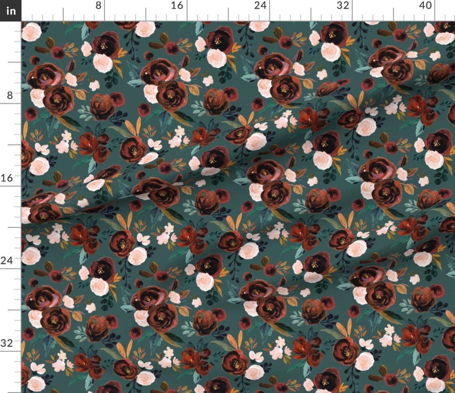 Rust Rose Fabric Valentina Rust Rose Teal by Crystal Walen | Etsy