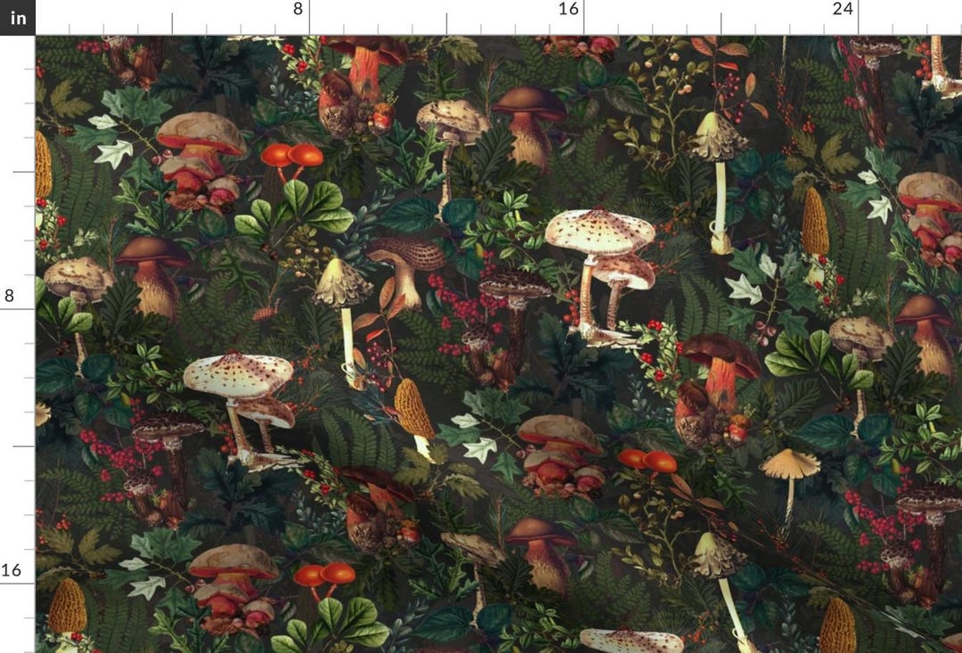Dark Moody Forest Fabric - Beware Poison by Utart - Mushroom Vintage ...